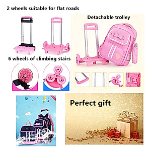ZHANAO Rolling Trolley Bag Wheeled Backpack Bowknot for Girls Primary Schoolbag 3Pcs with Crossbody Bag Pencil Case