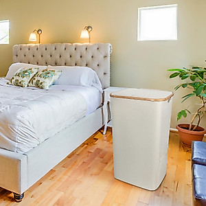 Ranslen Laundry Basket with Lid, 110L XXL Laundry Hamper Collapsible Dirty Clothes Hamper with Bamboo Handles Removable Bag Tall Waterproof Laundry Hampers for Laundry Room Bedroom Beige