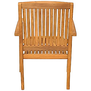Sunnydaze Stackable Outdoor Patio Dining Chairs - Slat-Back Wood Outdoor Arm Chairs for The Outdoor Dining-Table, Patio, Porch, or Deck - Light Brown Finish - 24.25 Inches Wide - Set of 2