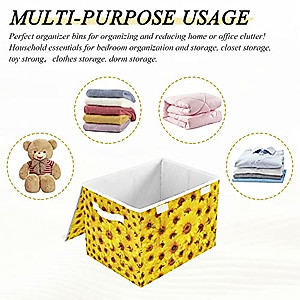 innewgogo Sunflowers Storage Bins with Lids for Organizing Dust-proof Storage Bins with Handles Oxford Cloth Storage Cube Box for Living Room