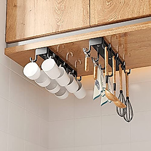 WSVILLE Scalable Mug Rack Under Cabinet - Coffee Mug Holder with 8 Mug Hooks, Convenient for Take Out Mug for Bar, Kitchen Dining Room, Coffee Bar (13.8 Inch)