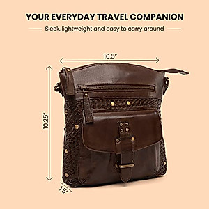 Sling Bags for Women Genuine-Leather - Vintage Multi Pocket Crossbody Purse (Chestnut)