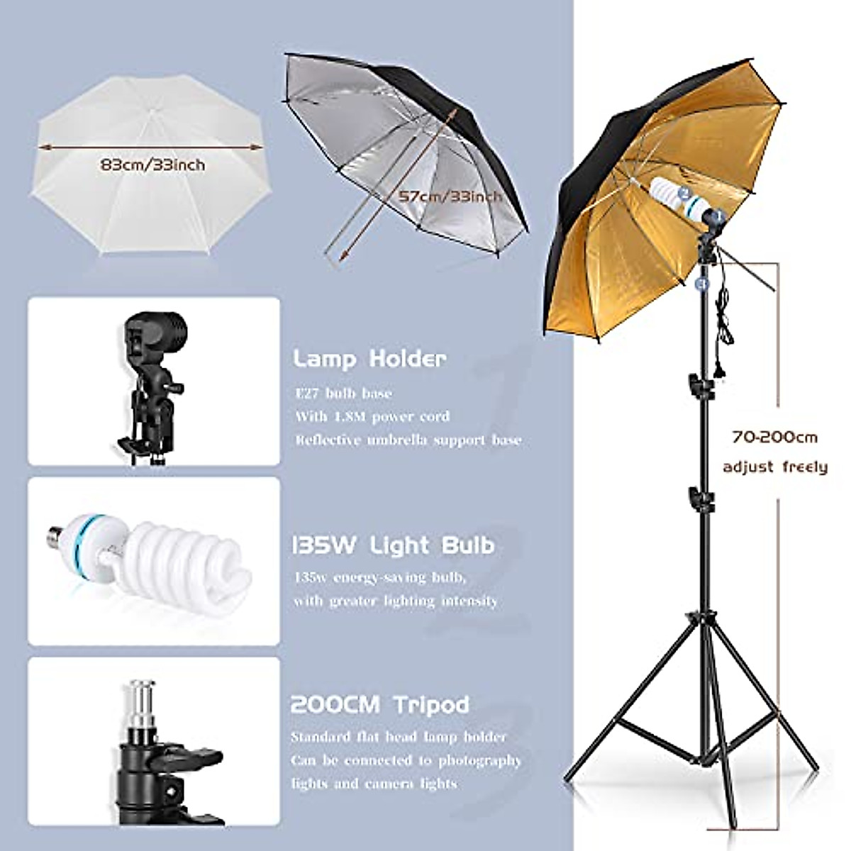 Walk Fly Photography Umbrella Lighting Kit, 6 x 9FT Muslin Screen Backdrop Continous Lighting Umbrella Equipment, 7 x 10FT Background Stand Support System for Studio Photo Portrait Video Shooting