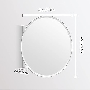 Round Bathroom Mirror Cabinet, Bathroom Wall Storage Cabinet Mirror Medicine Cabinet, Medicine Cabinets for Bathroom with Mirror, for Living Room Bedroom Entryway (Color : White, Size : 63x12x63cm)