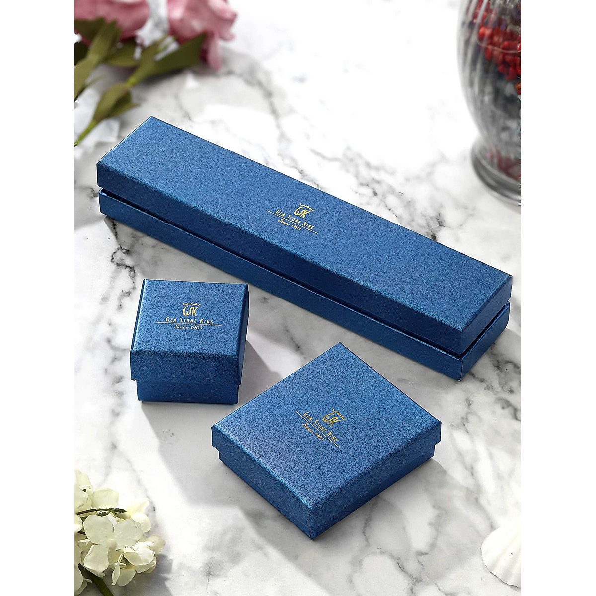 Gem Stone King 925 Sterling Silver Oval Blue Sapphire and White Lab Grown Diamond 3 Stone Engagement Ring For Women (0.56 Cttw, Gemstone Birthstone, Available In Size 5, 6, 7, 8, 9)