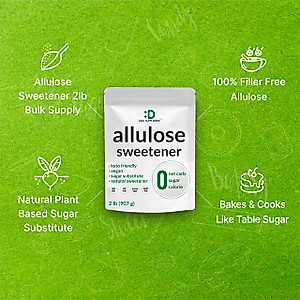 Allulose Sweetener 2 Pounds – Natural Sugar Subsitutes, No Aftertaste - Keto Friendly, Vegan, Zero Net Carb, Zero Calorie, Great for Cooking & Baking