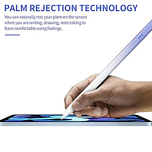 Stylus Pen for iPad with Palm Rejection, Tilt Sensitivity, Magnetic Adsorption, Active iPad Pencil Compatible with Apple iPad (2018 and Later), iPad Pro/Air/Mini for Writing/Drawing (White Purple)