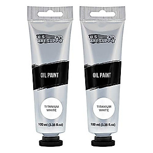 U.S. Art Supply Artists Oil Color Paint, Titanium White, 2 Extra-Large 100ml Tubes - Professional Grade, Excellent Tinting Strength, Mixable - Portrait Painting, Canvas, Wood Media - Student, Beginner