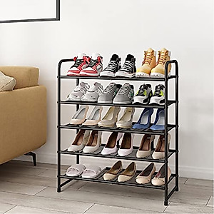 Simple Trending 5-Tier Stackable Shoe Rack, Expandable & Adjustable Shoe Organizer Storage Shelf, Wire Grid, Black