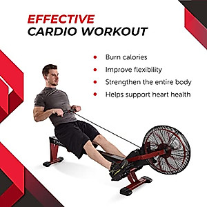 Stamina X Air Rower - Rower Machine with Smart Workout App - Rowing Machine with Air Resistance for Home Gym Fitness - Up to 250 lbs Weight Capacity - Black/Red