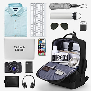 HOMIEE 30L Travel Laptop Backpack for Men Women, 15.6 Inch Expandable Backpack with USB Charging Port, Water Resistant Business Work College Bag, Black