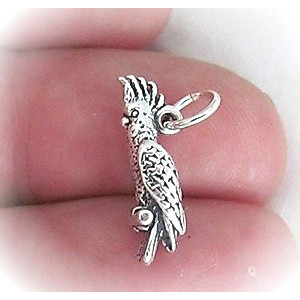 Sterling Silver 3D Cockatoo Cocktiel Charm Pendant Bracelet Jewelry - Charm Crazy