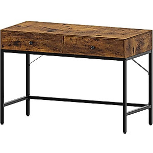 SUPERJARE Vanity Desk with Drawers, 47 inch Computer Desk, Modern Simple Home Office Desks, Makeup Dressing Table for Bedroom - Rustic Brown