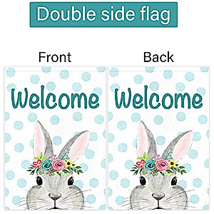 Louise Maelys Welcome Easter Garden Flag 12x18 Double Sided Burlap, Small Vertical Easter Bunny Garden Yard Flags for Easter Spring Outdoor Outside Decoration (ONLY FLAG)