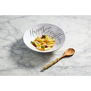 Mud Pie Happy Everything Bowl Set, 3" x 12" Dia | Spoon 11 1/2", White