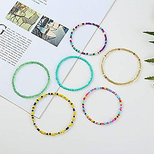 XIJIN 18 Pieces Elastic Beaded Anklets for Women Girls Handmade Beach Boho Colorful Beads Ankle Bracelets Set
