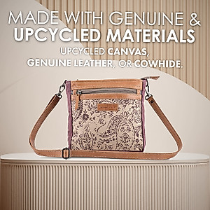 SIXTEASE Crossbody Bag for Women Vintage Style Genuine Leather, Upcycled Canvas, Rug, or Hair On - Cross Body Womens Bags with Inside Zipper Pockets - Cecellia