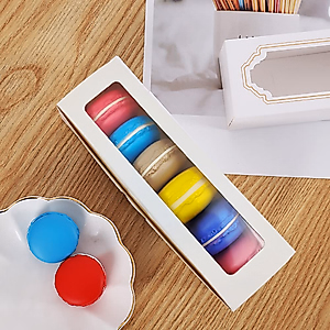 Chneeu 30 Pack Macaron Boxes Macaron Packaging Box with Window Long Pastry Cookie Boxes Dessert Boxes Small Treat Boxes Rectangle Cookie Boxes Strawberry Boxes, white
