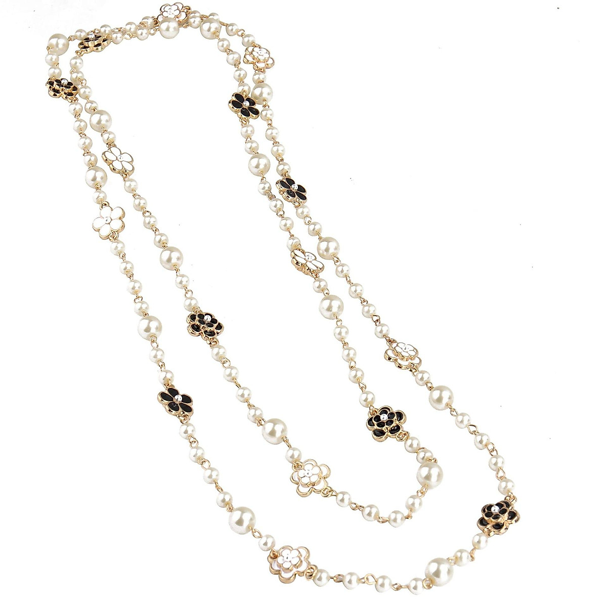 Womens Chic Statement Multilayer Imitation Pearl Long Necklace