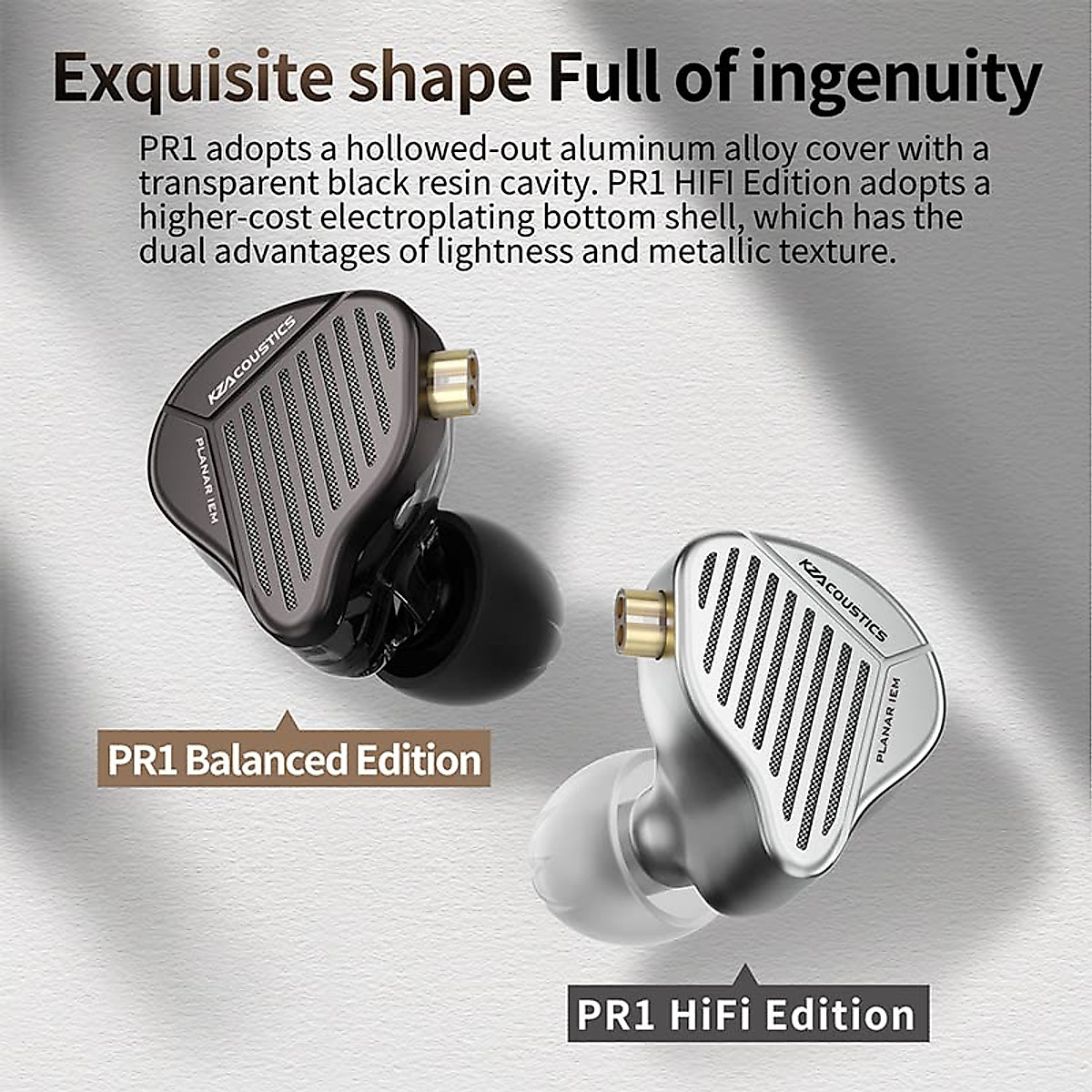 Linsoul KZ PR1 13.2mm Planar Diaphragm Driver HiFi in-Ear Monitors IEM with Detachable 2pin OFC Silver-Plated Cable Microphone for Audiophile Studio Musician (Black, with Mic)