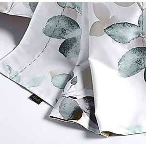 MILDLY 100% Egyptian Cotton Duvet Cover Set 2pcs Teal Blue Green Leaf Pattern Printed Twin Size for Kid Girl Teen Botanical Plant Reversible Soft & Breathable Unique Design Bedding Set (No Comforter)