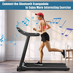 Goplus 2.25HP Electric Folding Treadmill, Portable Superfit Treadmill W/APP Control, LED Display, Blue Tooth Speaker, 12 Preset Programs, Compact Running Jogging Machine for Home Apartment