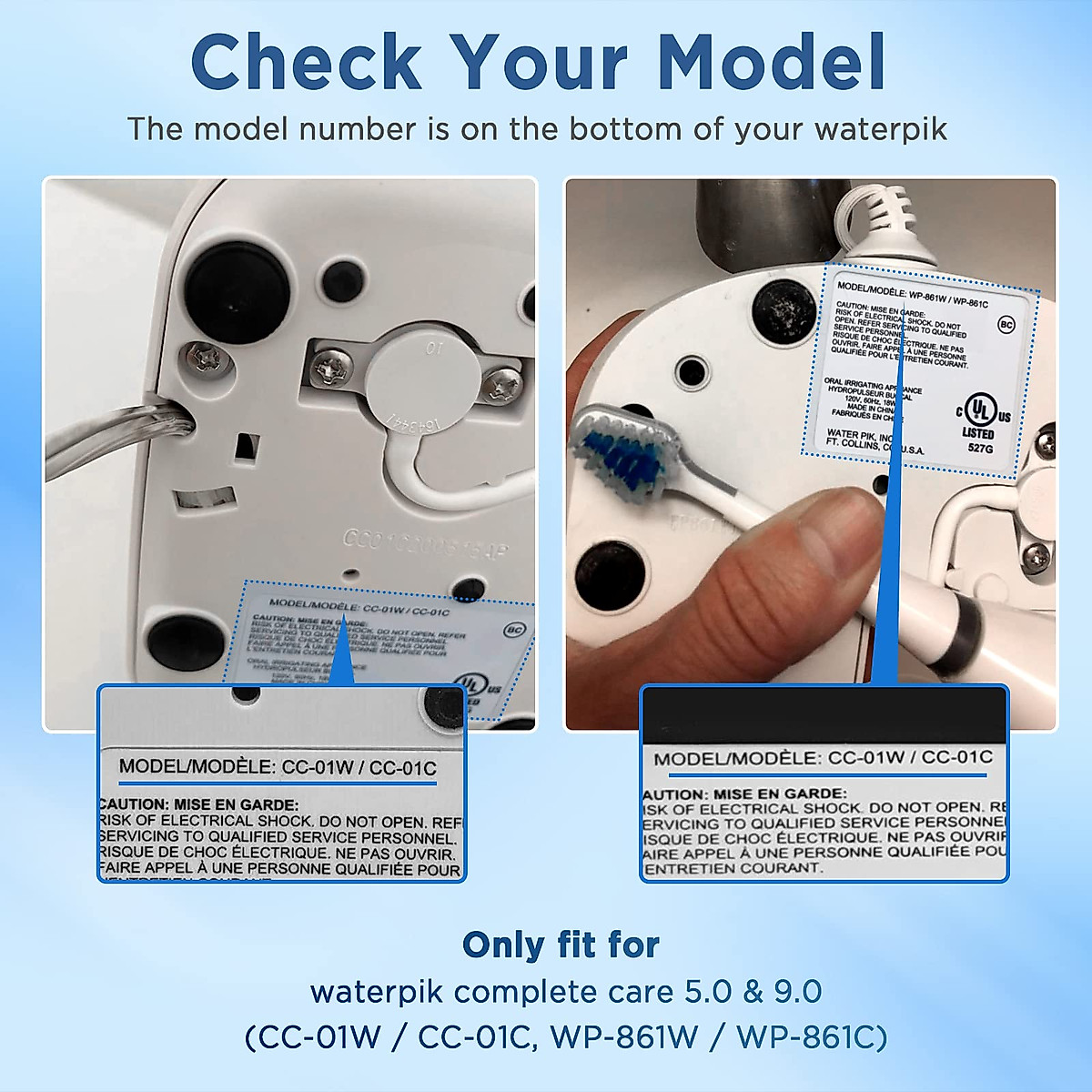 Replacement Toothbrush Heads for Waterpik Complete Care 5.0/9.0 (CC-01/WP-861), with Covers, 5 Count, White