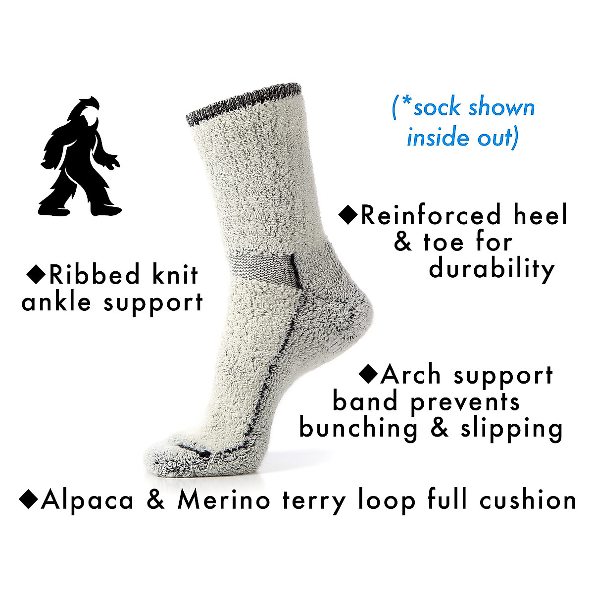 Desert Breeze Distributing Soft Alpaca and Merino Wool Hiking Sock, The Timberline, for Men, Women, Moisture Wicking, Anti Blister, Insulated Terry Loop Cushion, Crew, USA Made