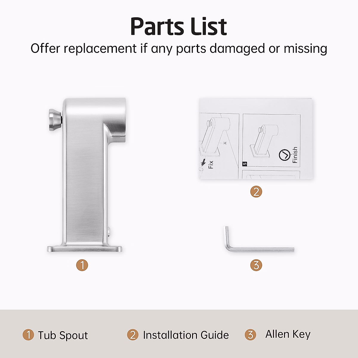 All Metal Construction (Inside and Out) Bath Tub Faucet Replacement, KES 5-3/8 Inch Bathtub Spout with Diverter, Shower Slip-on Tub Faucet Fits 1/2 Inch Copper Pipe, Brushed Nickel, PTSN300-BN