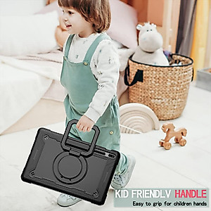DETUOSI 360 Rotating Hybrid Case for Samsung Galaxy Tab S7 FE 5G/ S8+Plus/ S7+Plus 12.4" with S Pen Holder & Shoulder Strap, 360 Degree Swivel Kickstand Heavy Duty Hybrid Bumper Protective Kids Cover