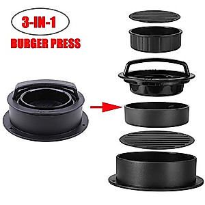 Stuffed Burger Press，3 in 1 Hamburger Patty Maker，Non Stick Burger Patties Cookery Mold to Make Stuffed Burger, Sliders Burger, Beef Burger,with 100 Wax Papers