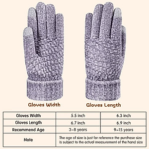 HAITHO Kids Winter Gloves 3 Pairs, Chenille Knit Gloves for Cold weather, Children Warm Fleece Lined Touchscreen Gloves, Thermal Toddler Gloves for Teen Girls Boys 3-8 Years