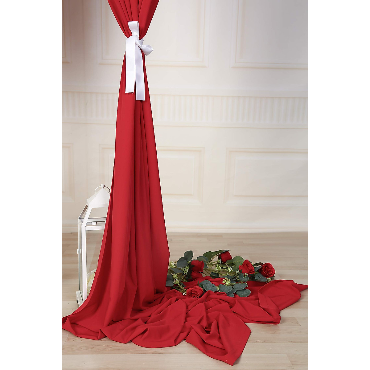 SHERWAY 9.5 Feet x 10 Feet Red Photography Backdrop Drapes, Smooth Polyester Window Curtain for Wedding Ceremony Party Decoration (10% Transparency)