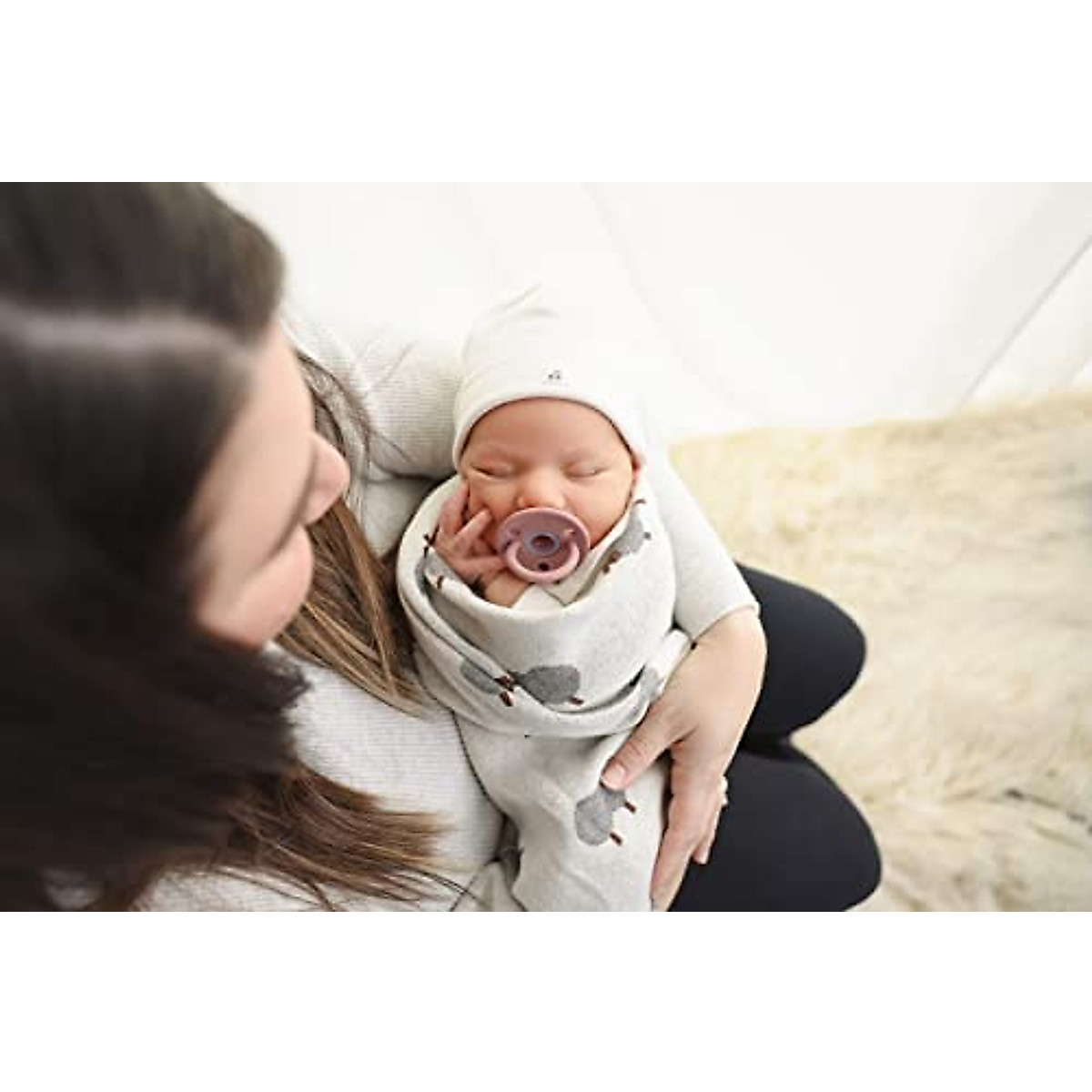 Bleu La La - Knit Baby Swaddler Blanket - 100% Cotton Soft Cozy Lightweight Unisex Receiving Swaddle Crib Stroller Quilt Blanket for Shower Gift Registry for Newborns Infants Toddlers (Sheep - Khaki)