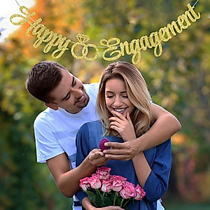 Palasasa Happy Engagement Banner - Gold Glitter Engagement Party Decorations Sign,Bachelorette Party Banner, Shower Bride to Be Decorations (one)