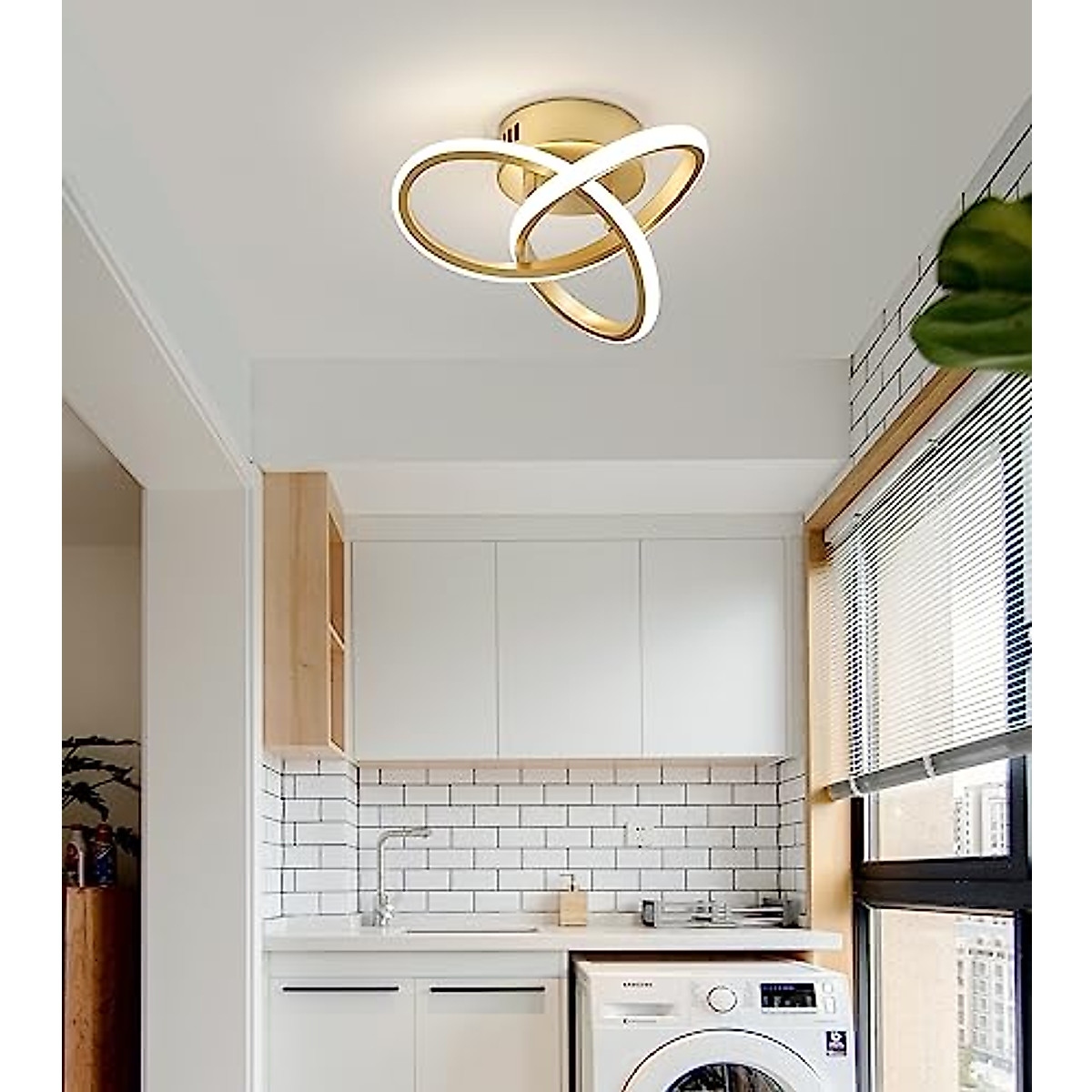 AMZASA Modern LED Ceiling Light Fixtures Gold Semi Flush Mount Ceiling Lamp Hallway Lights for Bedroom Bathroom Entryway Closet Balcony Stair Laundry Room Curved Design