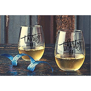 30 AF Funny Wine Glass - 30th Birthday For Women - Silly Bday For Women, Sister, Mom, Grandma, Nana, Best Friend - Thirty AF Birthday Wine Glass For Decorations, Anniversary, Special Events