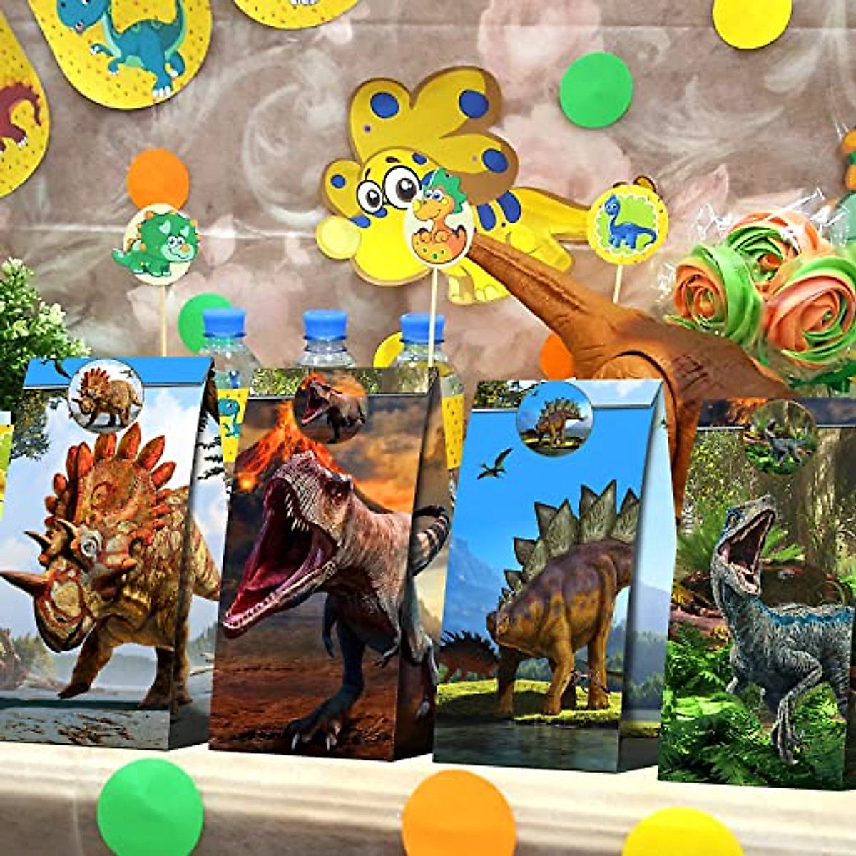 24 Pieces Dinosaur Gift Bags for Dinosaur Birthday Baby Shower Party Supplies,Dinosaur Goody Snacks Treat Candy Party Favors Bags for Kids Adults Dinosaur Dino Theme Party Decorations