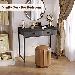 WOHOMO Small Computer Desk with Drawers, 31.5 Inch Black Vanity Desk with Storage, Home Office Computer Desk for Small Spaces, Modern Work Writing Study Table, Black