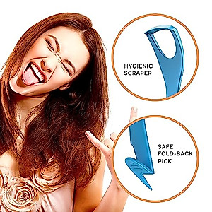 GRIN Tongue Cleaner, 32 Count, Disposable Tongue Cleaner, Hygienic Scraper, Recycled Plastic, Clean Tongue, Promote Fresh Breath, Includes Safe Fold- Back Tooth Pick