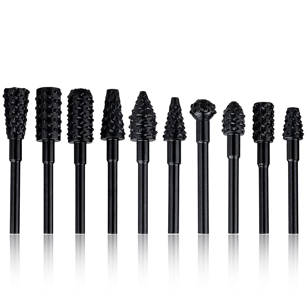 Mesee 10 Pieces Rotary File Rasp Set, 3mm(1/8") Round Shank Rotary Burrs Carbon Steel Carving File Rasp Twist Drill Bits Electric Ginder Rasp Accessory for Woodworking Drilling Engraving