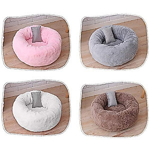 TINTON LIFE Luxury Plush Pet Bed with Pillow for Cats Small Dogs Round Donut Cuddler Oval Cozy Self-Warming Cat Bed for Improved Sleep Pink M