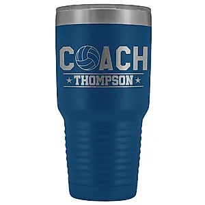 Personalized Volleyball Coach Tumbler Cup With Coach Name - Customized Volleyball Coach Gift - Custom Volleyball Coach Travel Mug - Blue