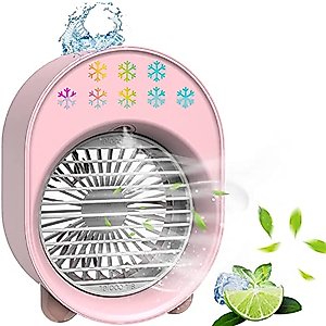 iZiv Portable Air Conditioners Fan - USB Desk Fan with 3 Speeds and 7 Color Lights, 7 Inch Quiet Desk Air Circulator Fan, Evaporative Air Cooler&Cooling Fan&Humidifier 3 in 1 for Home Office Desk