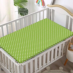 Polka Dots Themed Fitted Crib Sheet,Standard Crib Mattress Fitted Sheet Ultra Soft Material-Crib Mattress Sheet or Toddler Bed Sheet,28“ x52“,Lime Green and White