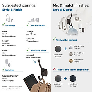 Amerock H37002ORB | Kinsale Double Prong Decorative Wall Hook | Oil Rubbed Bronze Hook for Coats, Hats, Backpacks, Bags | Hooks for Bathroom, Bedroom, Closet, Entryway, Laundry Room, Office