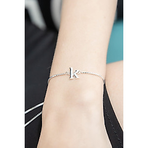 B. BRILLIANT Sterling Silver Letter Alphabet Name Personalized 925 Silver Adjustable C Initial Bracelet