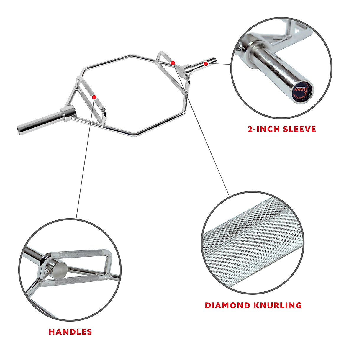 Sunny Health & Fitness Olympic Hex Bar, Weight Training Trap Bar for Deadlifts and Shrugs