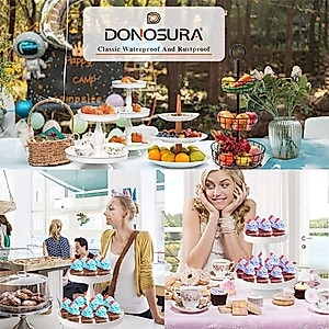 Donosura 2 Tier Tray, White Cupcake Stand Easter Tiered Tray Decor Stands Metal Round Tiered Serving Tray Dessert Dispaly Cupcake Tower for Birthday Wedding Graduation Cememory Party