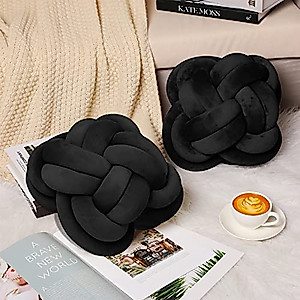 Nuenen 2 Pcs Knot Pillow Ball 12 Inch Flower Creative Knotted Throw Pillows Decorative Sofa Lumbar Pillow Floor Pillow Cushion for Home Bed Couch Car Office Decor Household(Black)